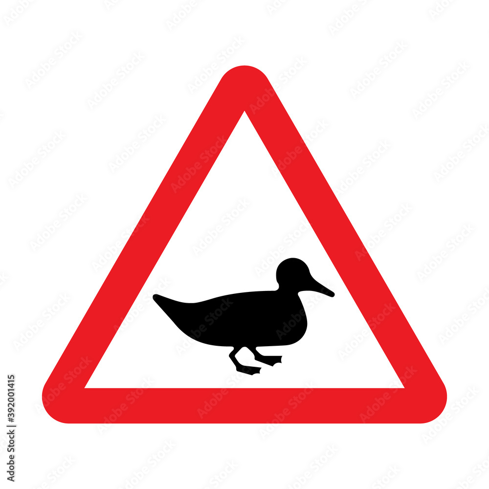 Wildfowl crossing traffic sign. Vector illustration of red triangle ...