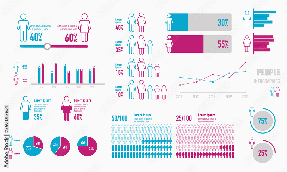 People Infographics, gender pictographic vector for presentation and ...