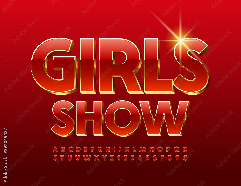 Vector event invitation Girls Show. 3D Red and gold Font. Chic shiny ...