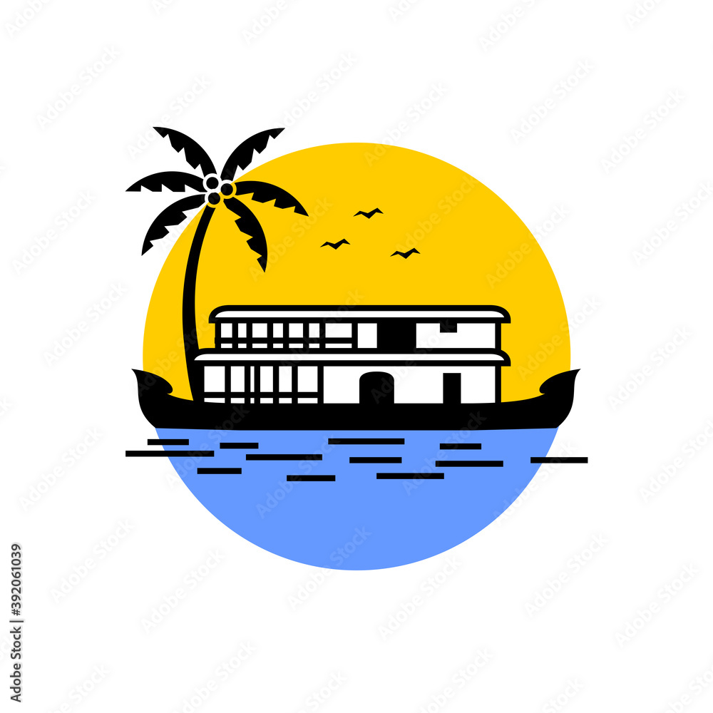 Kerala House Boat in backwater color vector design Stock Vector | Adobe ...