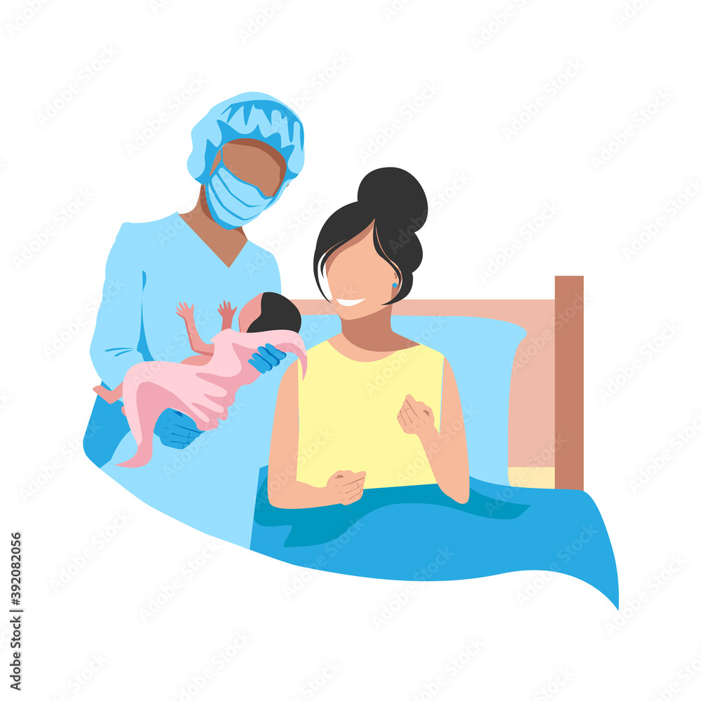 Mom with a baby in her arms after childbirth. The joy of motherhood ...