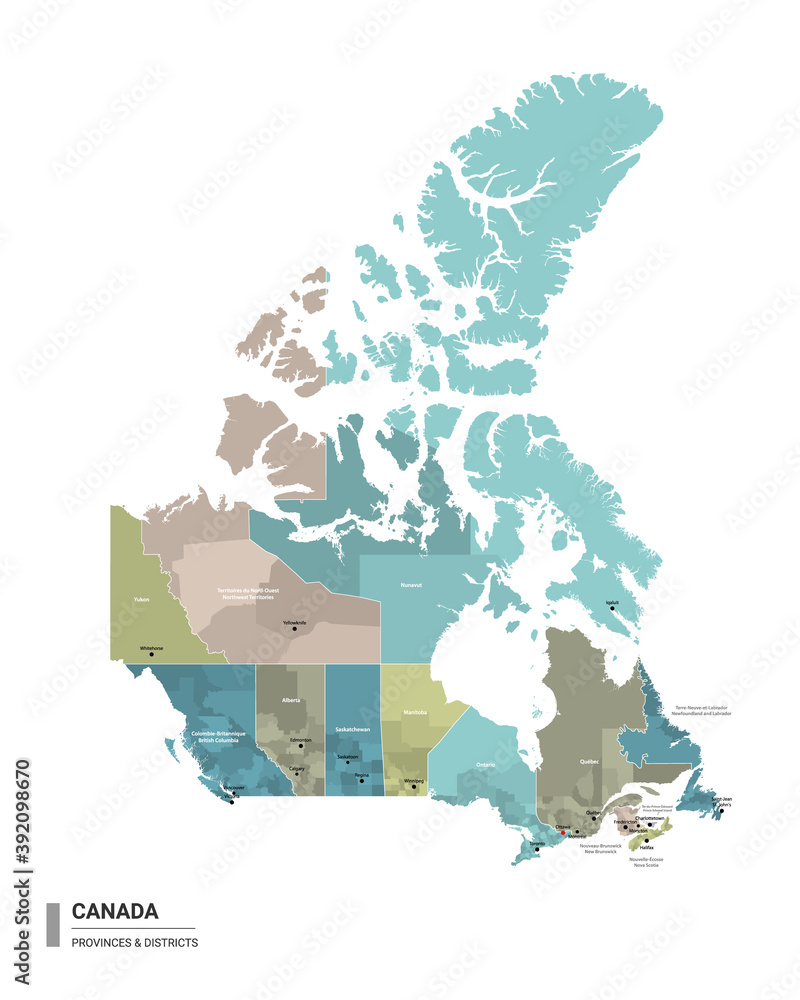 Vector de Stock Canada higt detailed map with subdivisions ...