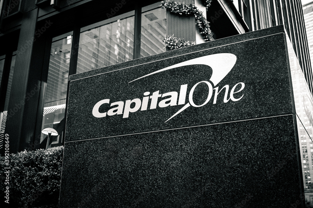 Capital One corporate logo in front of their office location on Park ...