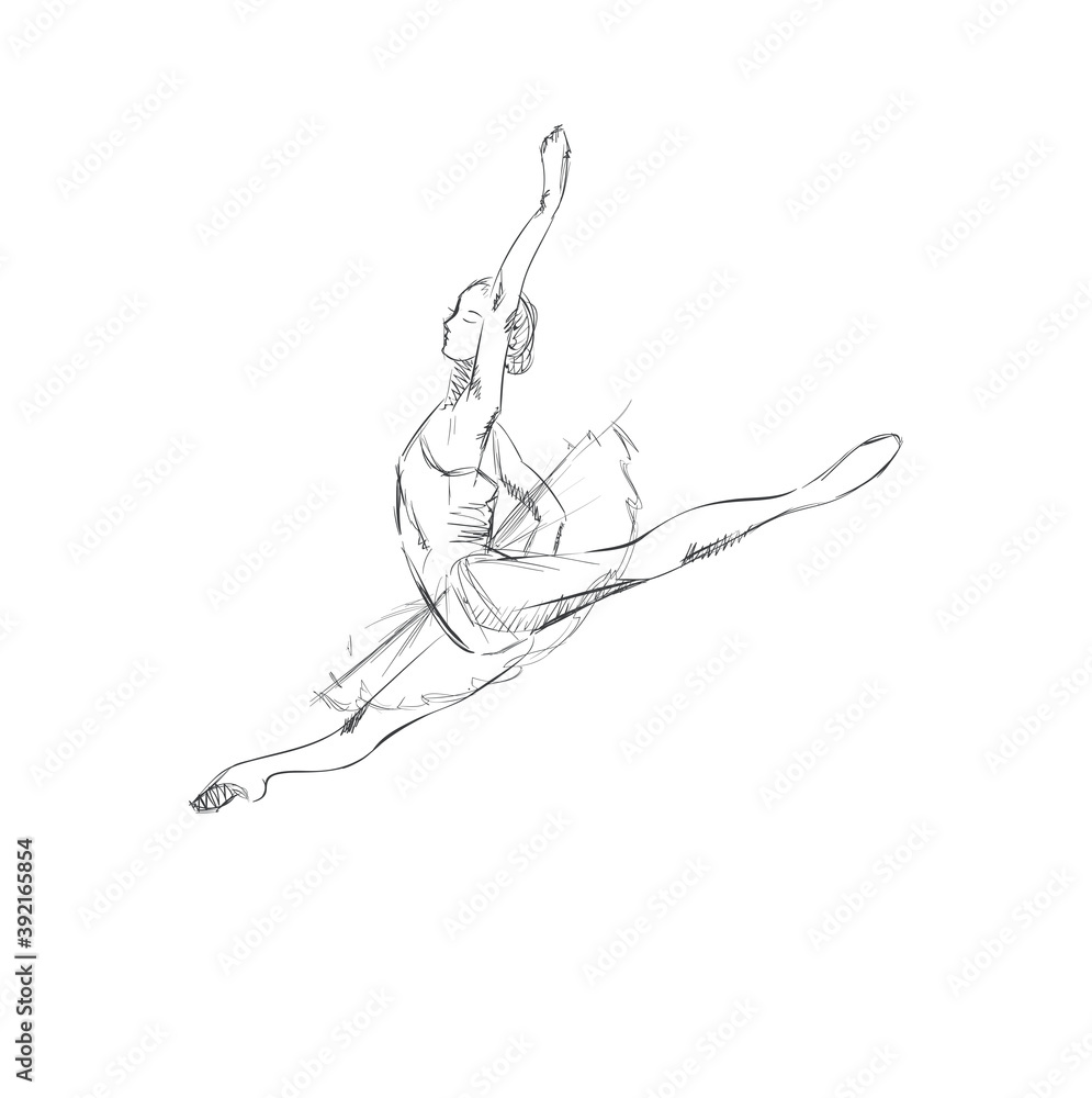 A Young Ballerina. Freehand Drawing of a Ballet Dancer Girl. Vector ...
