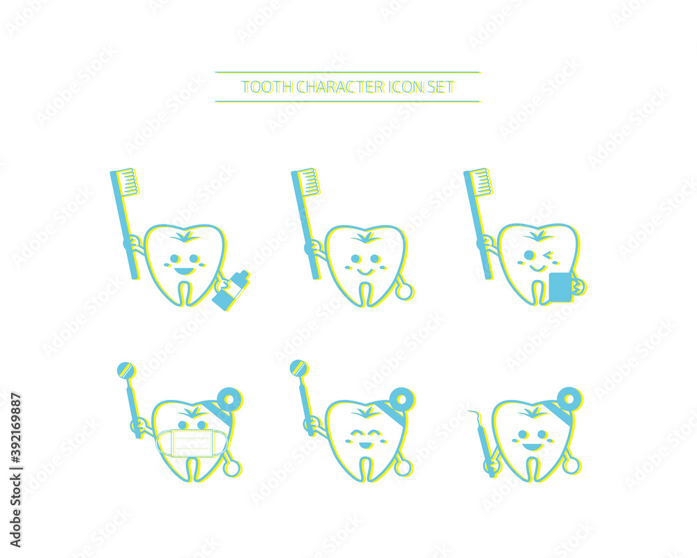 Vector illustration set of tooth characters. Caries. Orthodontics Stock ...