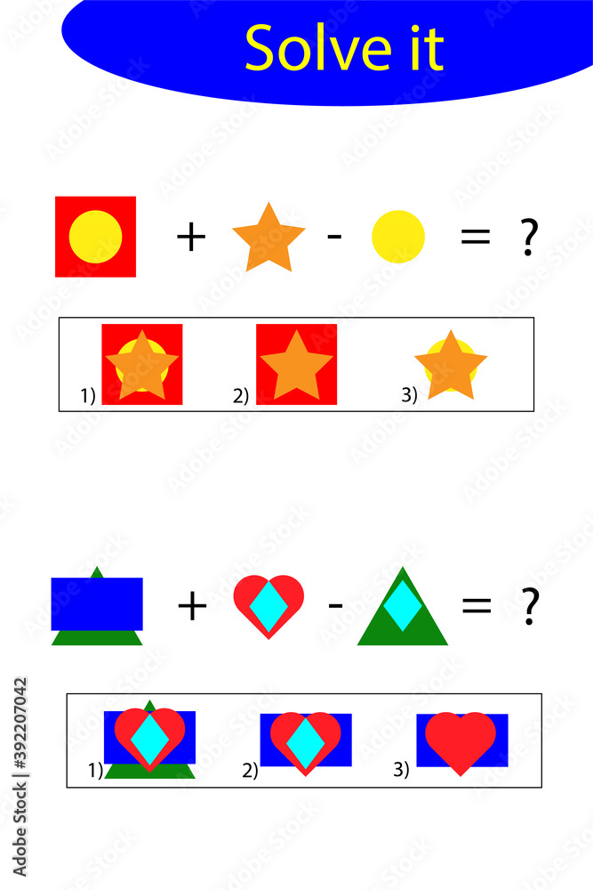 Mathematics game with geometric shapes pictures for children, find a ...