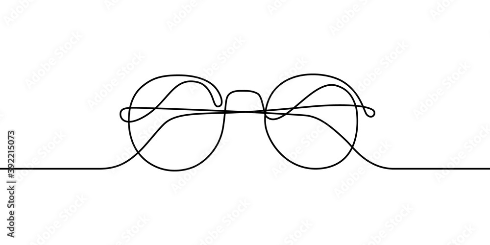 Glasses in continuous line art drawing style. Front view of eyeglasses ...