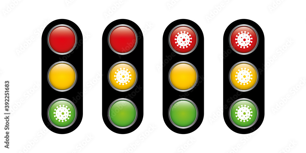 Corona Covid19 virus scale alert levels traffic light colors green ...