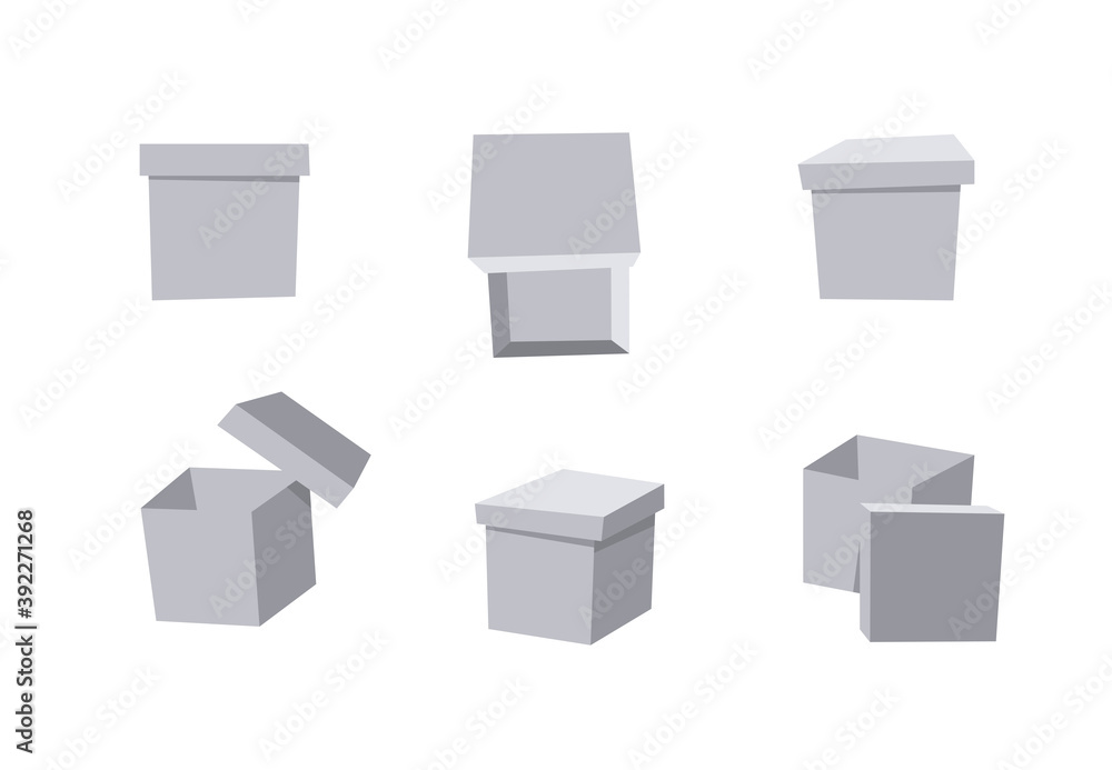 Carton Open and Closed Recycling Boxes Set. Cartoon Style Illustration ...