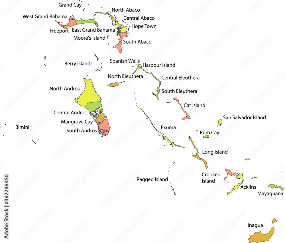 Pastel vector map of the commonwealth of The Bahamas with black borders ...
