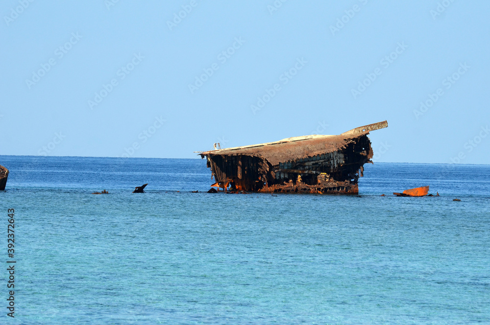 Shipwreck at Gordon Reef in the Tiran straits , in the Red Sea, near ...