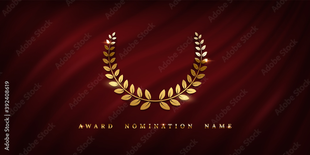 Award ceremonyposter template. Golden laurel wreath isolated on red ...
