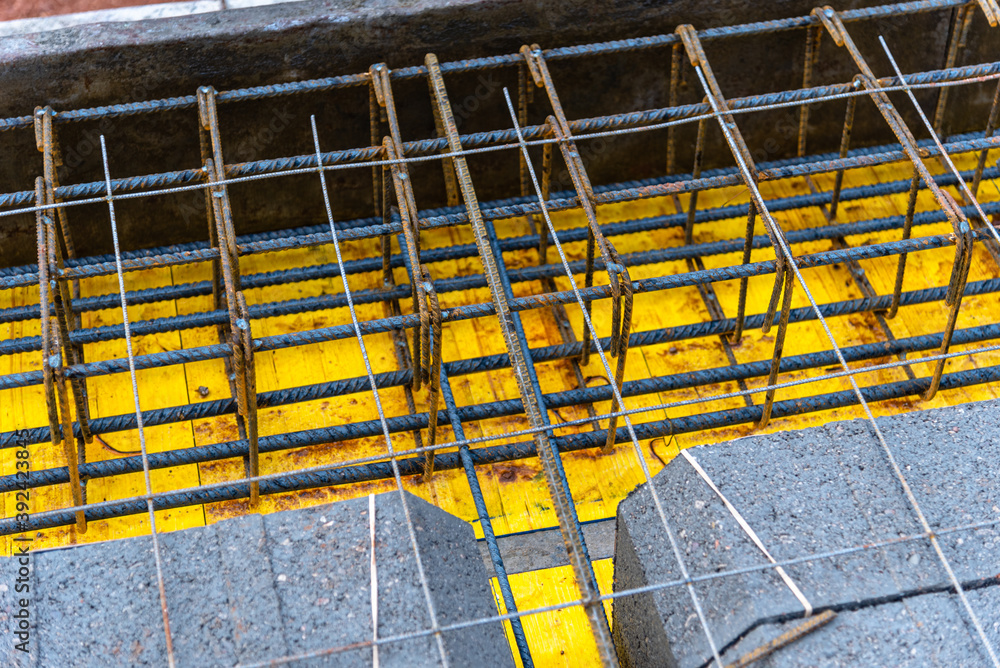 ภาพถ่าย Stock Reinforced concrete slab with lightweight concrete blocks ...