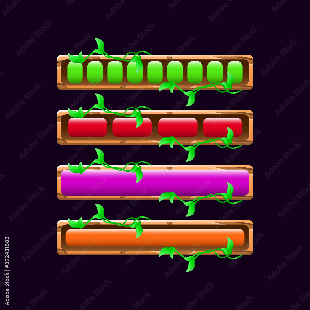 Set of wooden and nature game ui loading progress bar in various style ...
