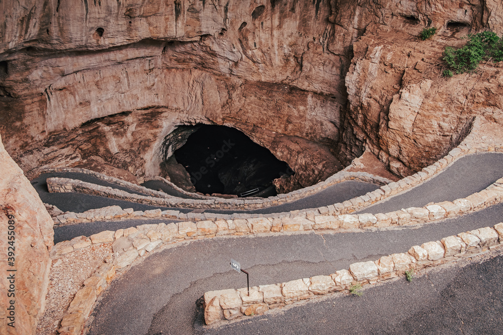 Switchbacks of the Natural Entrance, a walkway path into Carlsbad ...