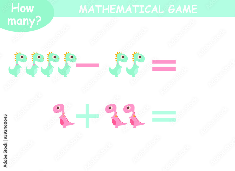 examples of addition and subtraction with dinosaurs. educational page ...