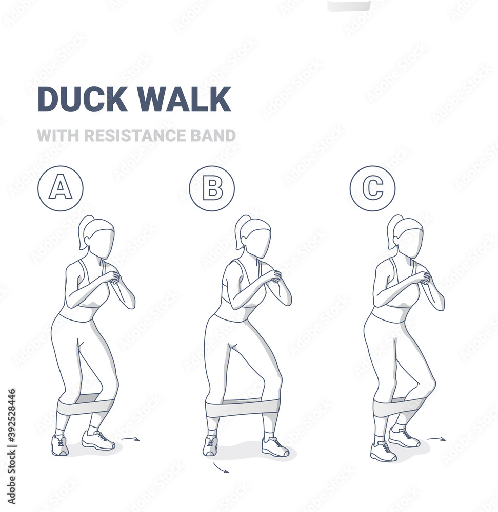 Duck Walk Home Workout Female Exercise Guidance Outline Concept. Stock ...