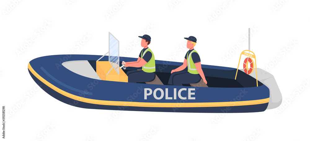 Water police flat color vector faceless characters. Policeman in boat ...