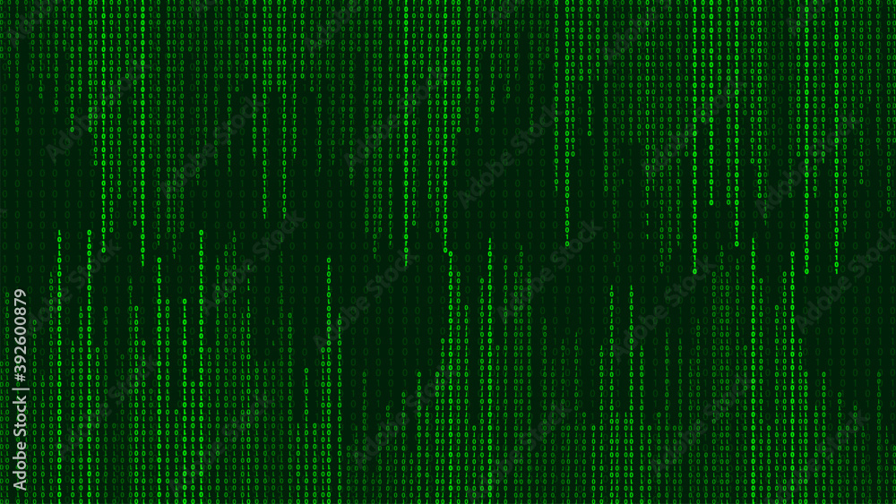 Green matrix background. Falling numbers on screen. Technology stream ...