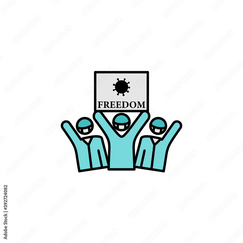 people protest coronavirus, freedom line illustration icon. Signs and ...
