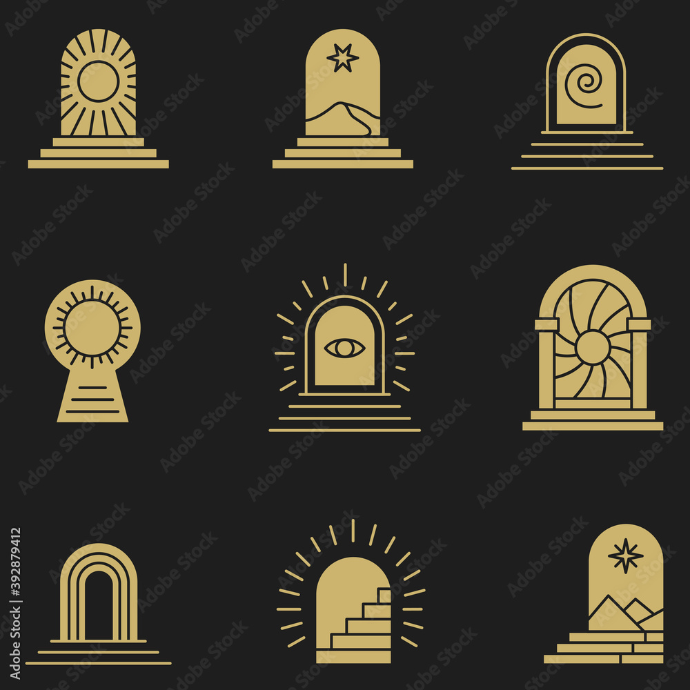 Set of Sign Related to Door, Portal, Opening, Exit, Entrance and ...