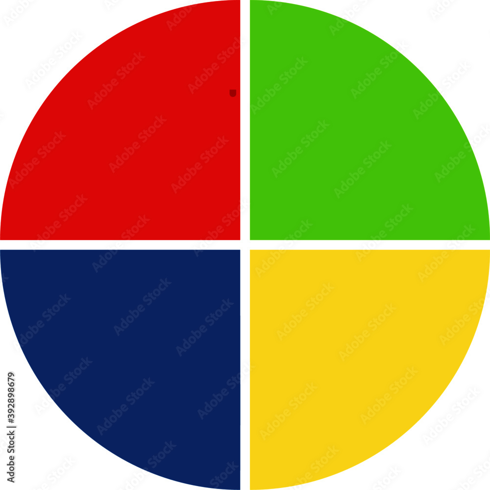 Bright colored Circle divided in four. Pie chart with separated same ...