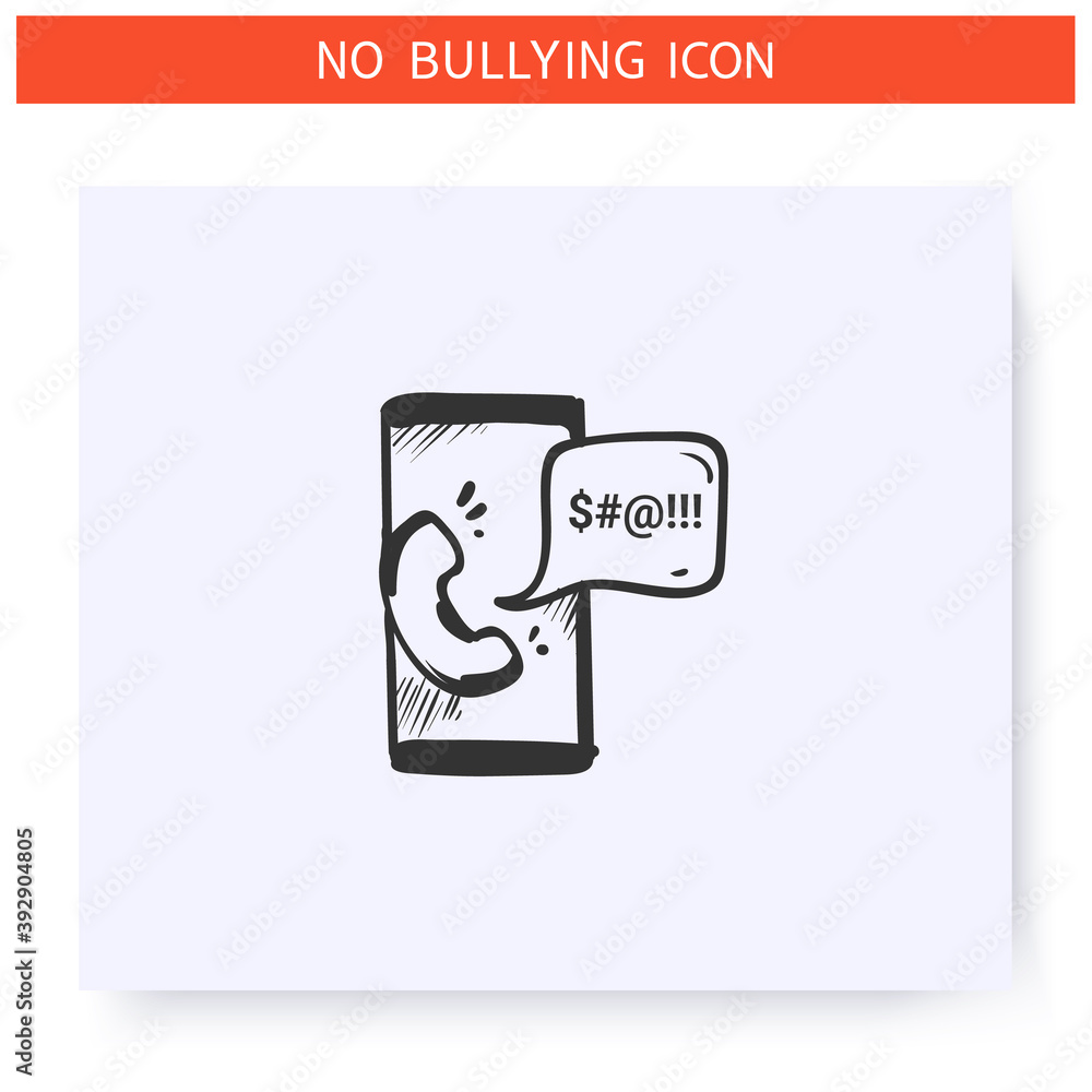 Harassing phone call icon. Outline sketch drawing.Cyberbullying on ...