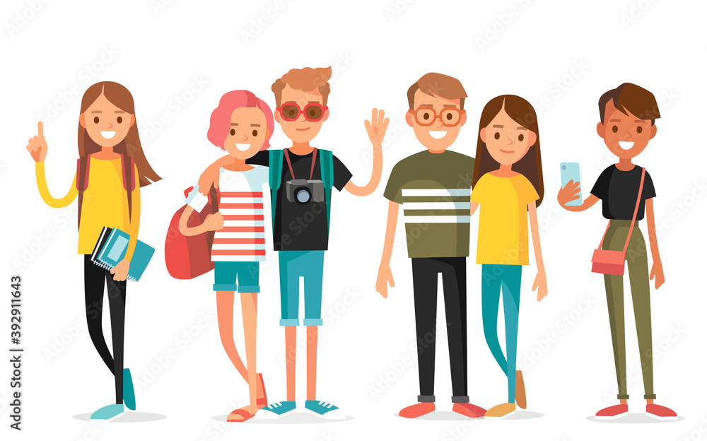 Big set group of diverse flat cartoon vector characters style young ...