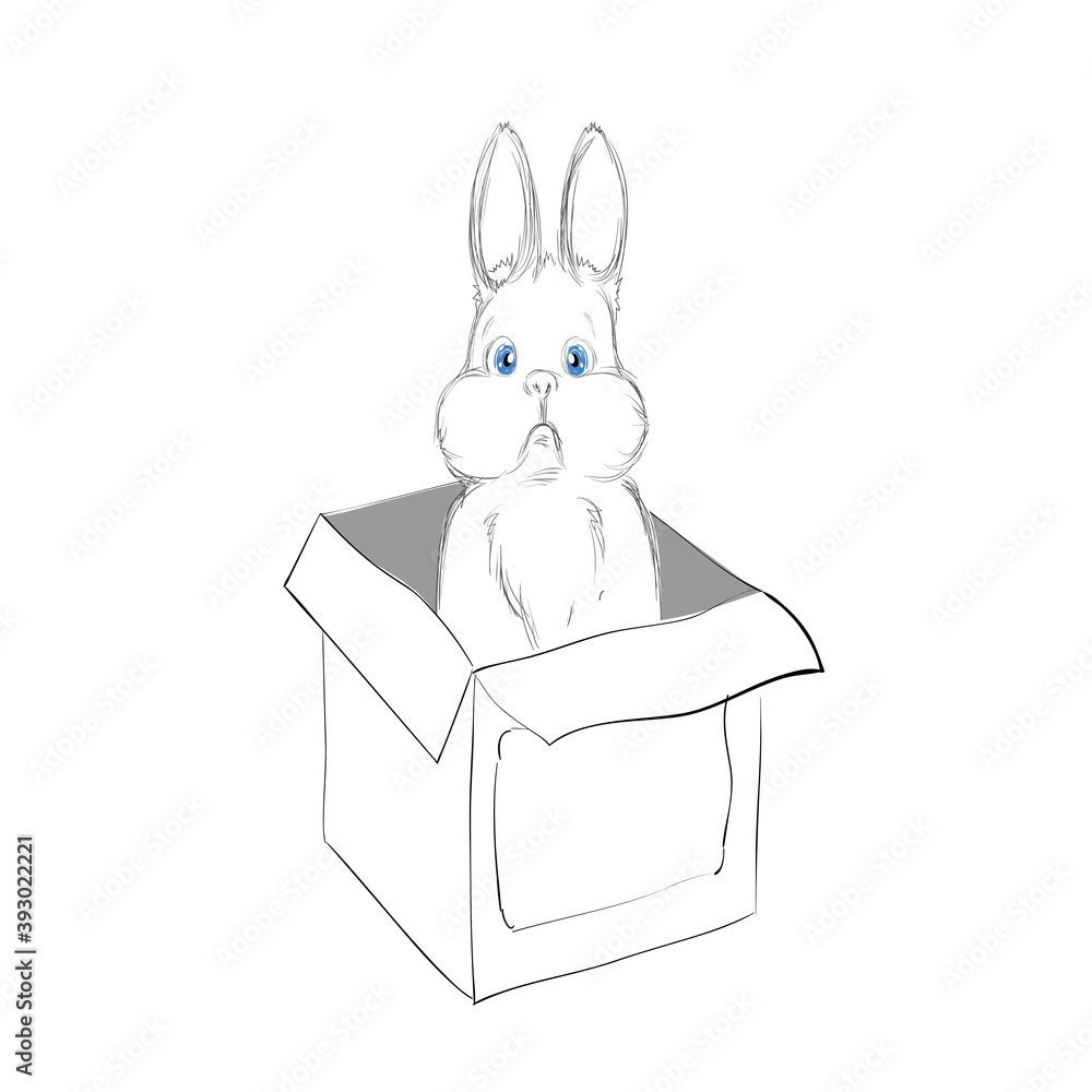 Cute Sketch Bunny with a Present Box. Beautiful and Adorable Bunny ...