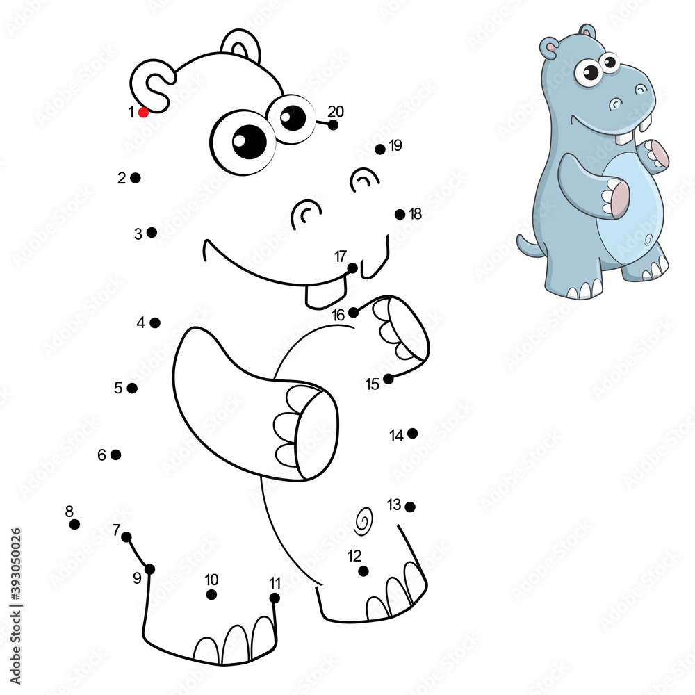Dot to dot Game. Hippo. Connect the dots by numbers and finish draw the ...