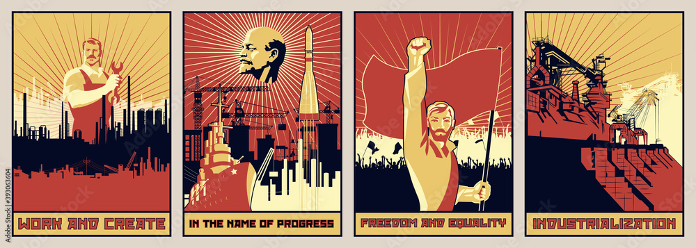 Old Soviet Propaganda Posters Style, Labor, Revolution, Progress 素材庫向量圖 ...