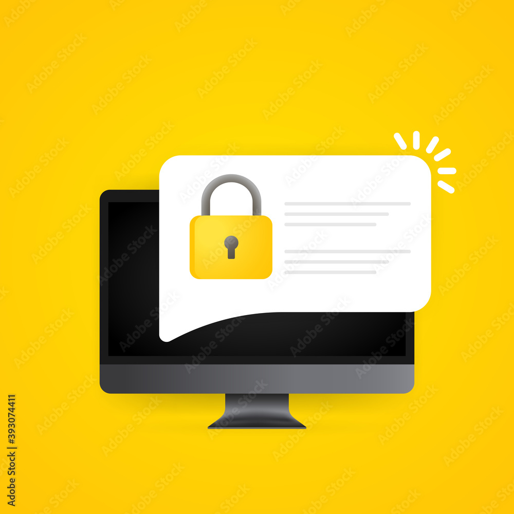 Password security access push notice on computer screen. Verification ...