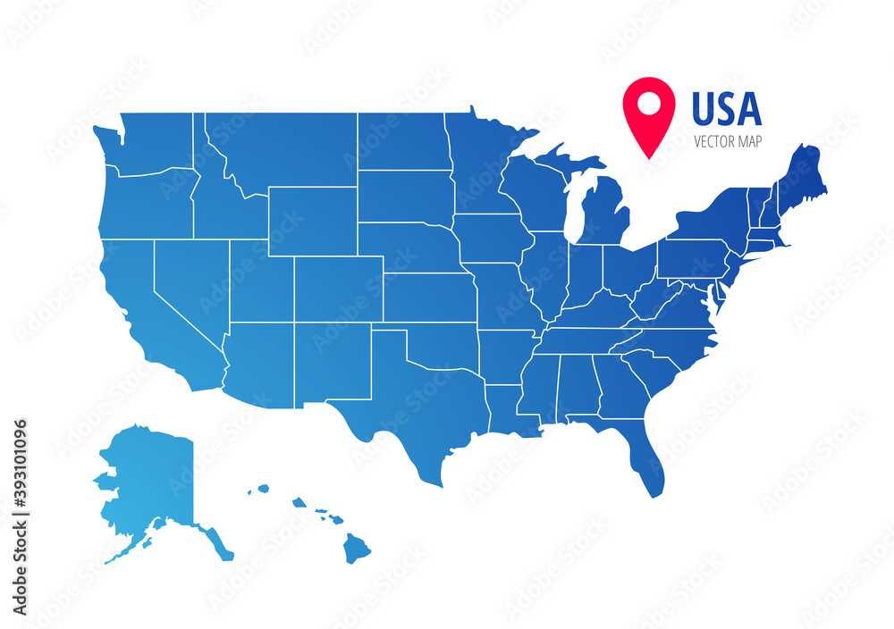 USA vector map with federal states borders. United States of America ...