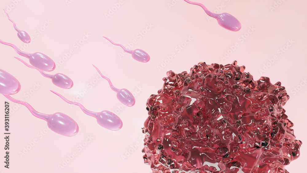 Sperm embryo and egg cell on pink background, Pregnancy semen with ...