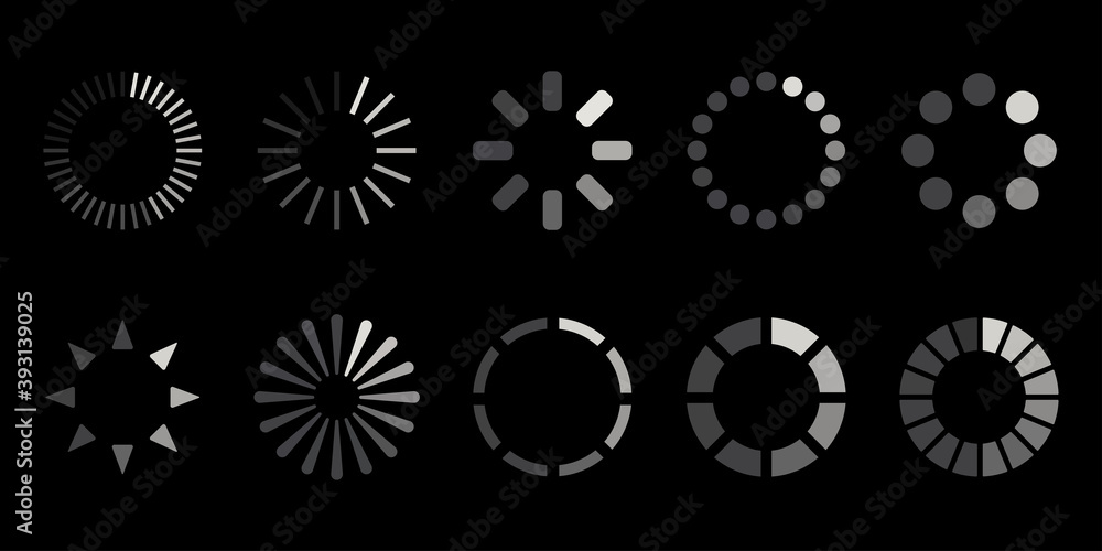 Isolated loading icon set on black background. Download icon round ... Isolated loading icon set on black background. Download icon round ...