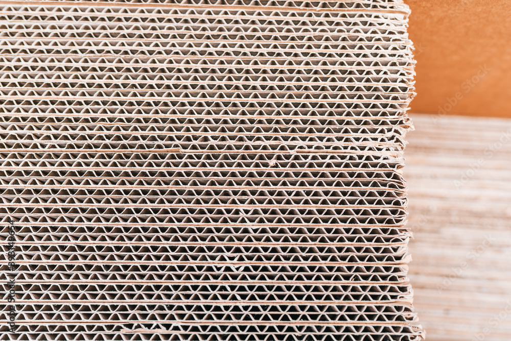 Detail of a corrugated cardboard stacked in sheets. Stock Photo | Adobe ...