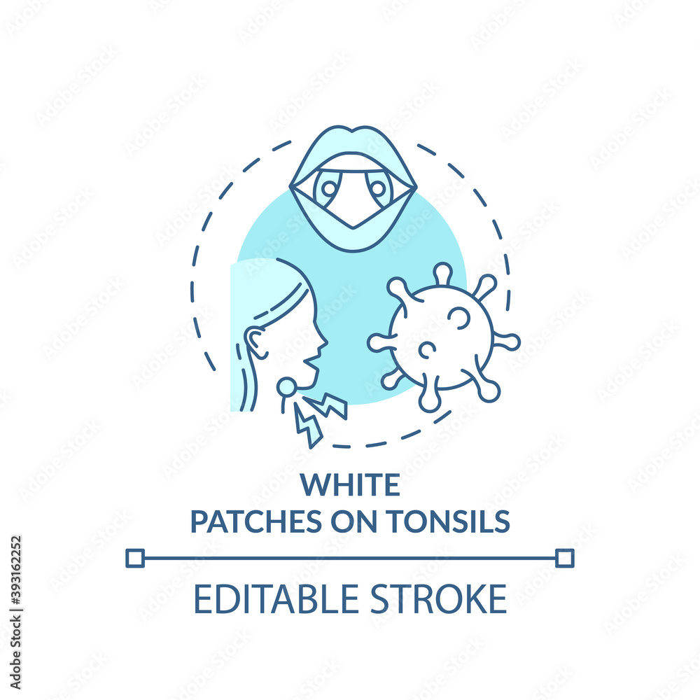 White patches on tonsils concept icon. Tonsillitis sign idea thin line ...
