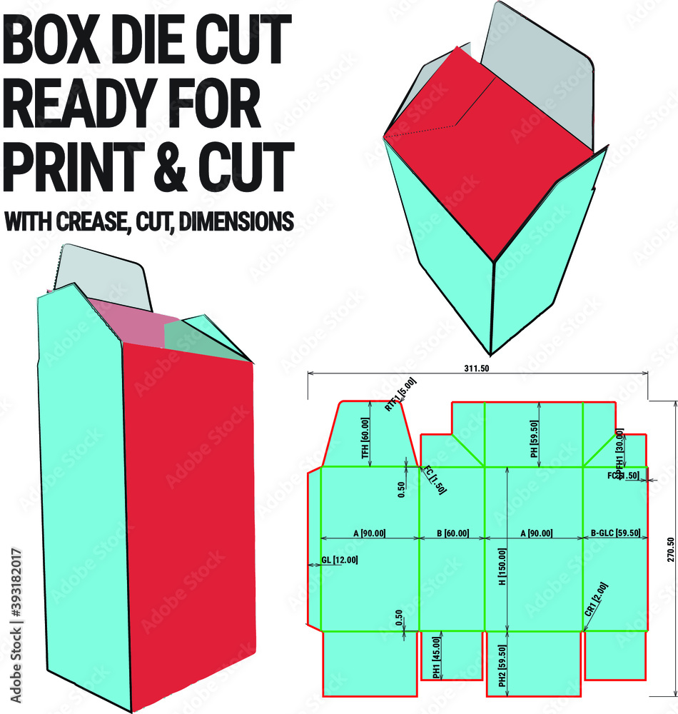 Vector de Stock Box Die Cut Cube Template with 3D Preview organised ...