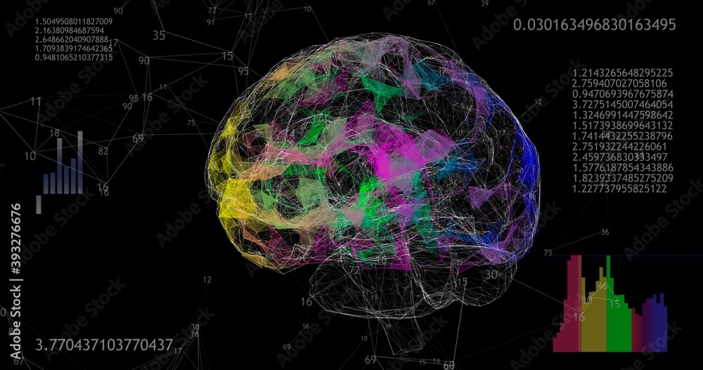 Rotating 360 low polygonal brain 3D model on black background with ...