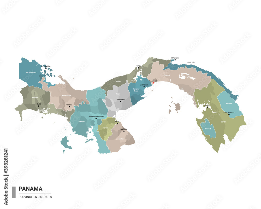 Image vectorielle Stock Panama higt detailed map with subdivisions ...