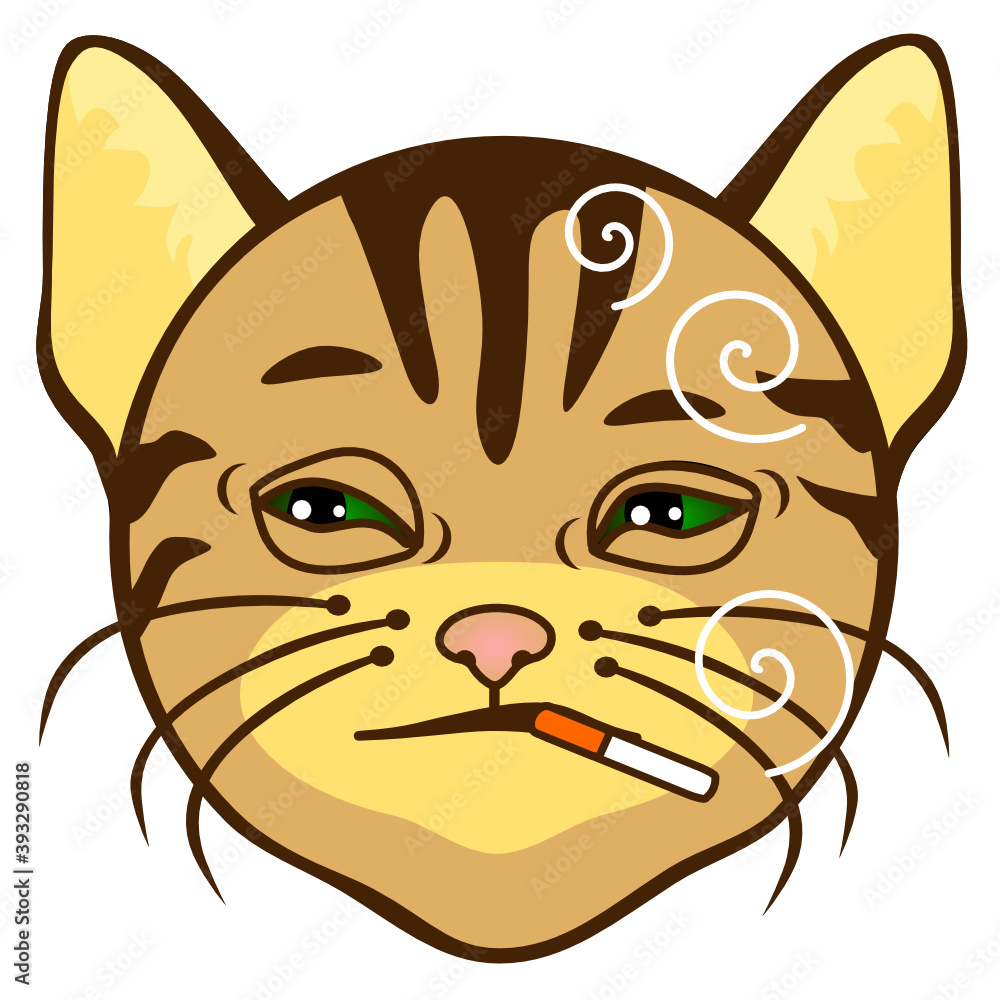 cat smoker emoji smoking his cigarette with disdained face, simplistic ...