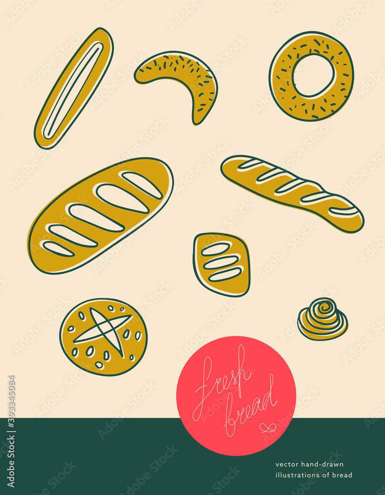 Fresh bread drawings in vector hand-drawn style for Bakery symbol and ...