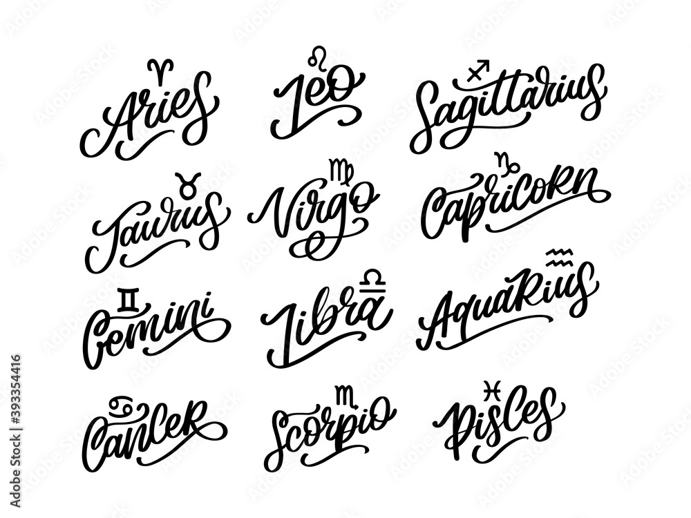 Zodiac lettering Vector Sign. Cartoon astrology text illustration ...