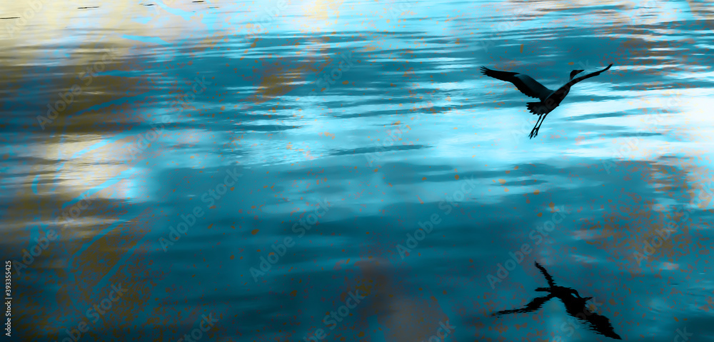 Silhouette of a flying bird on an abstract background. Modern backround ...