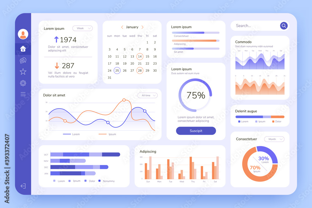 Vector de Stock Dashboard. UI infographic, data graphic and chart ...