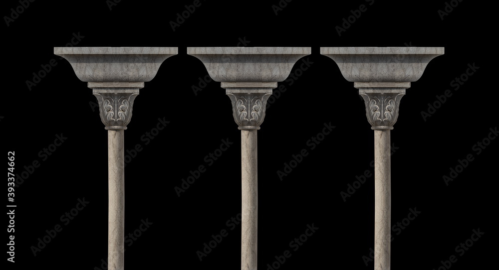 Elements of architectural decorations of buildings, columns and tops ...