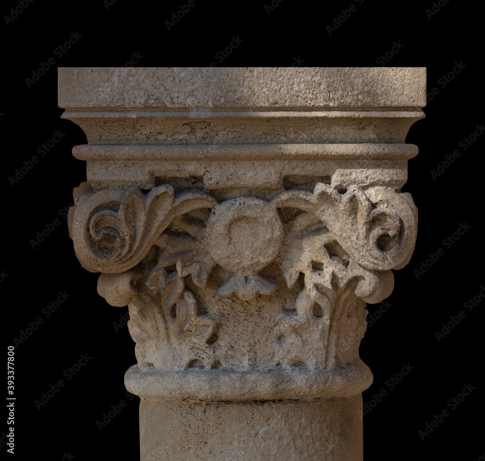Elements of architectural decorations of buildings, columns and tops ...