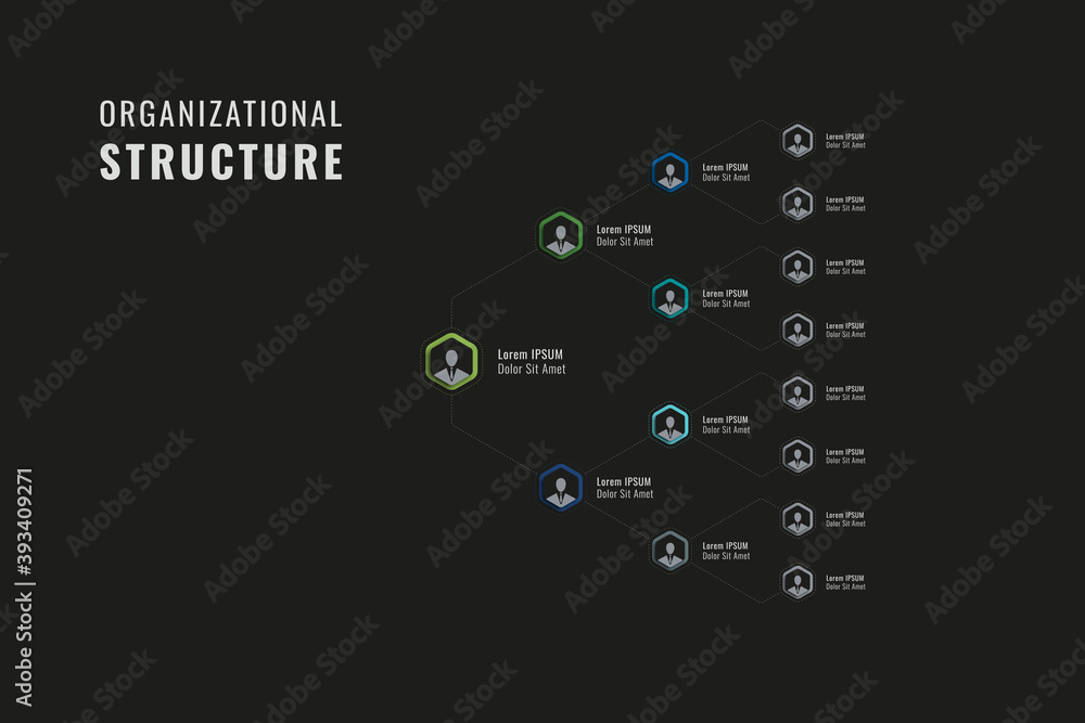 Horizontal organizational structure of the company template. Multicolor ...