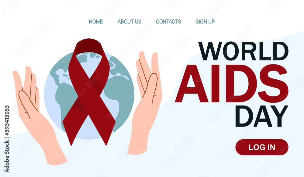 World AIDS day. Hands hold our planet with red ribbon. Disease ...