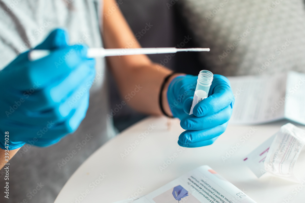 Process of coronavirus testing examination at home, COVID-19 swab ...